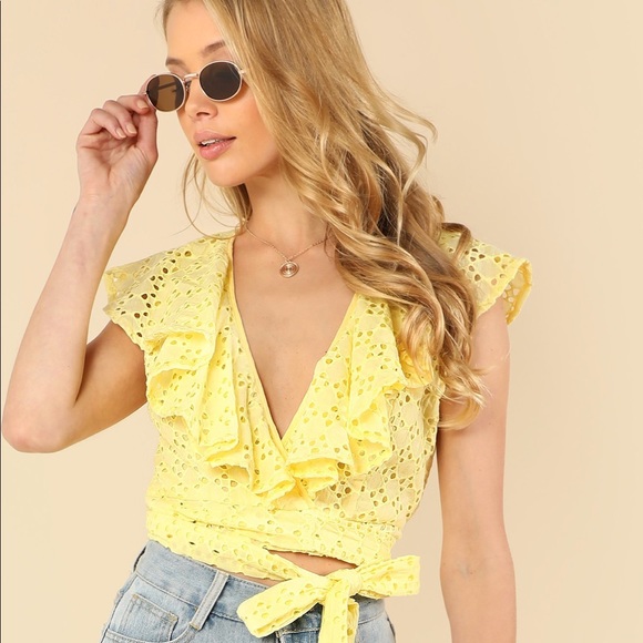 Tops | Yellow Ruffle Wrap Crop Top Brand New | Poshmark
